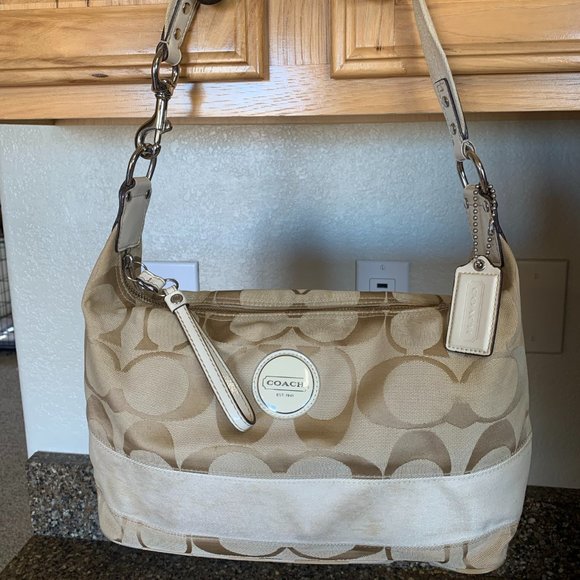 Coach | Bags | Coach Hobo Bag F7434 Cream Beige Signature Stripe | Poshmark